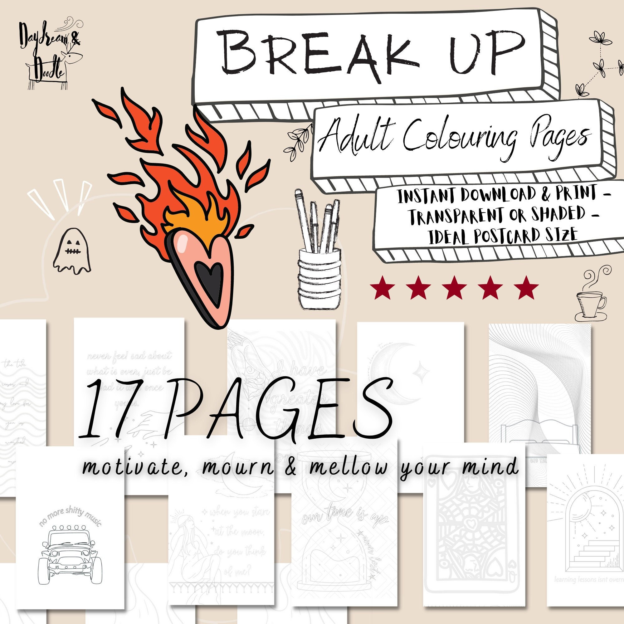 Heartbreak Coping Adult Colouring Pages Artist Paint Instant Download ...