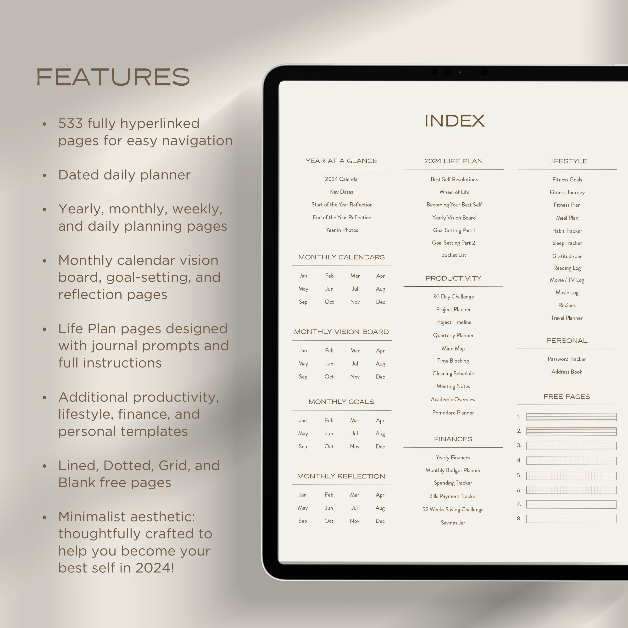 2024 Daily Digital Planner Yearly, Monthly, Weekly Pages iPad Journal ...
