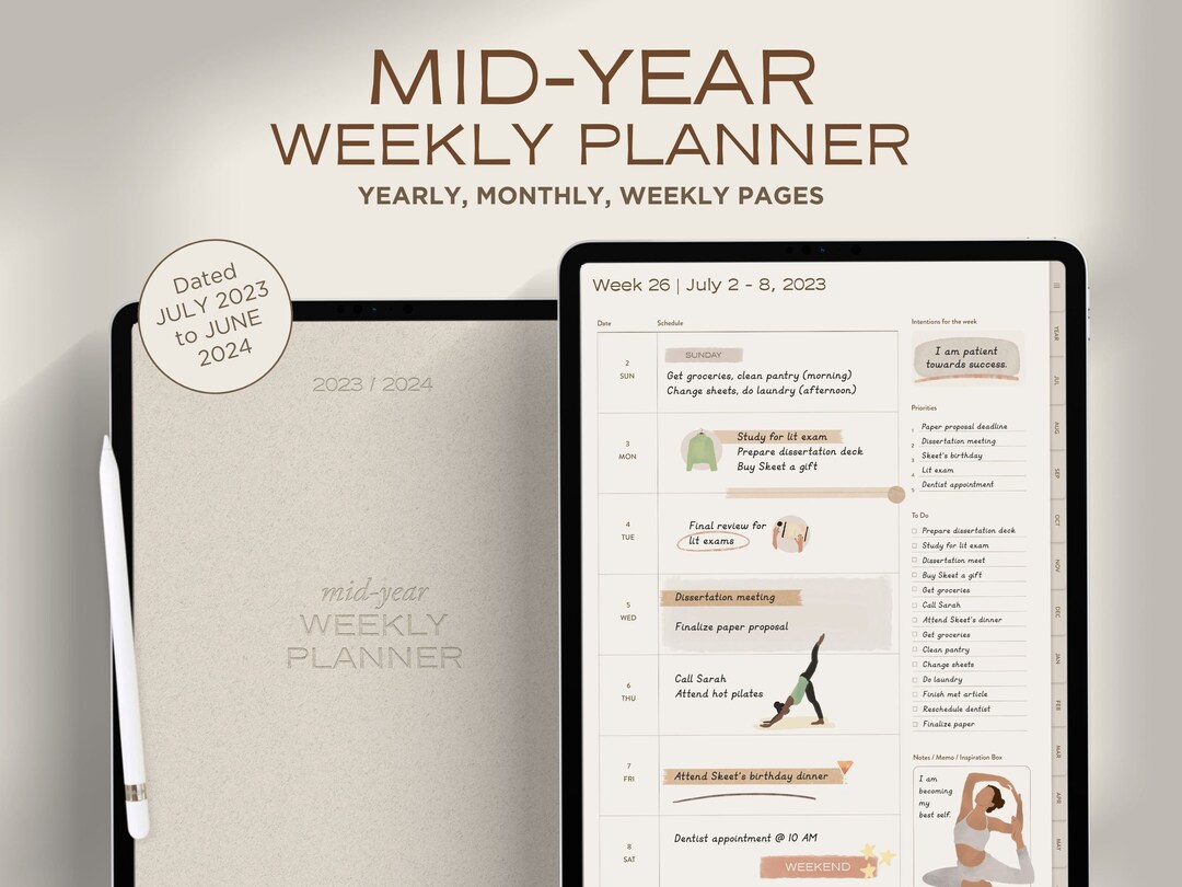 Weekly Digital Planner 2023 2024 Dated Mid Year Weekly, Monthly Pages ...