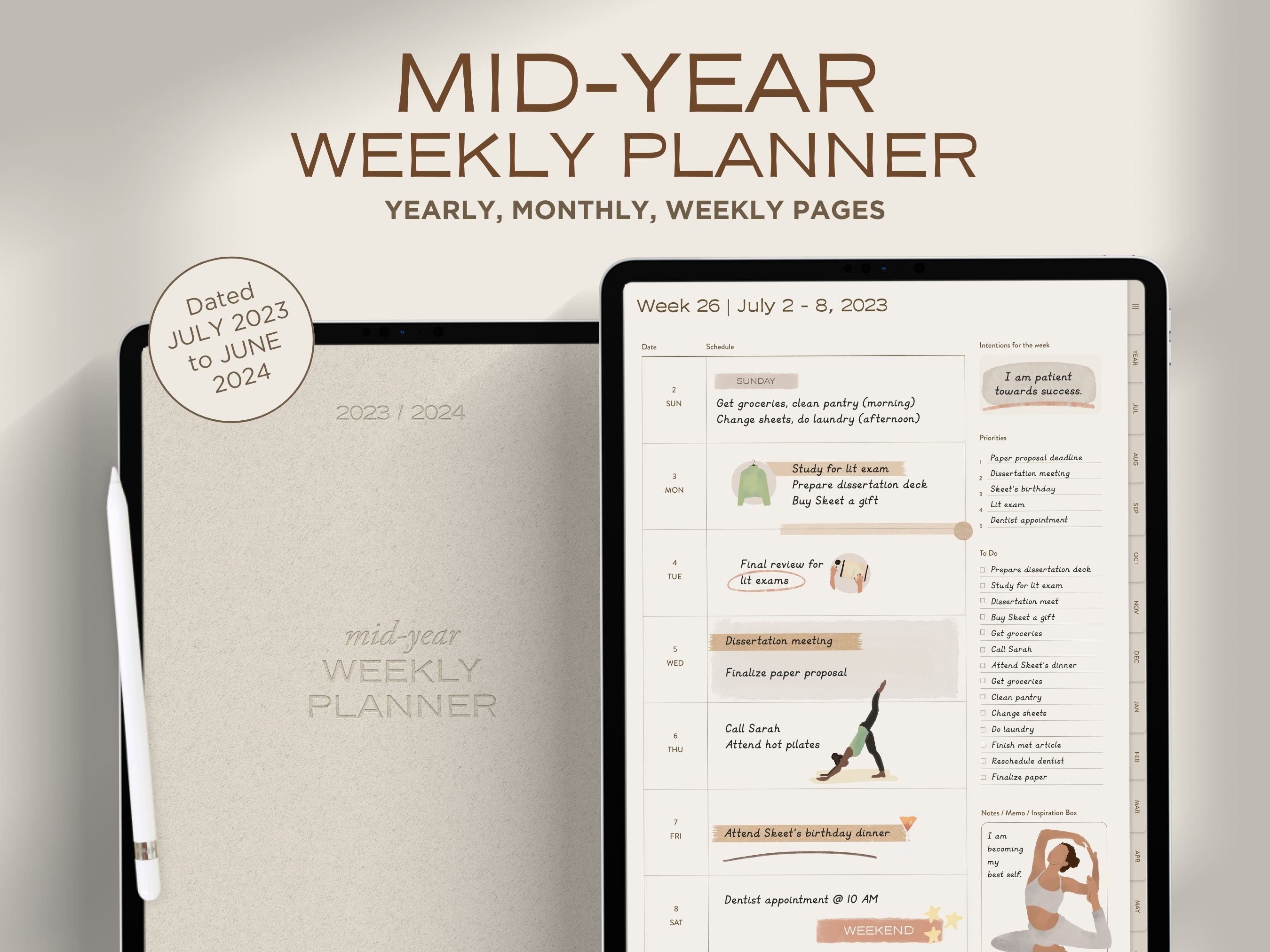 Weekly Digital Planner 2023 2024 Dated Mid Year Weekly, Monthly Pages ...