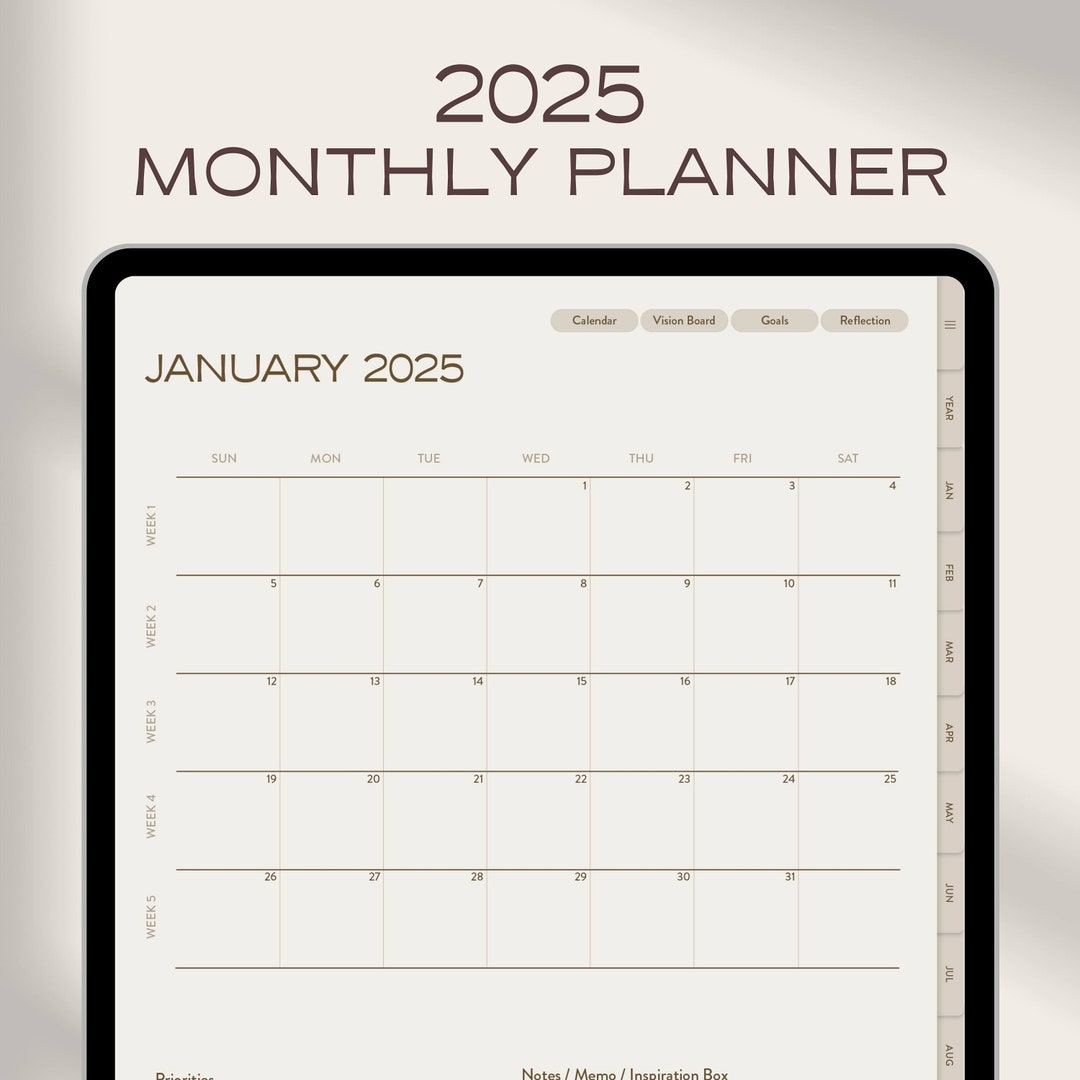 2025 Monthly Digital Planner | Dated Monthly Calendar Template for iPad ...