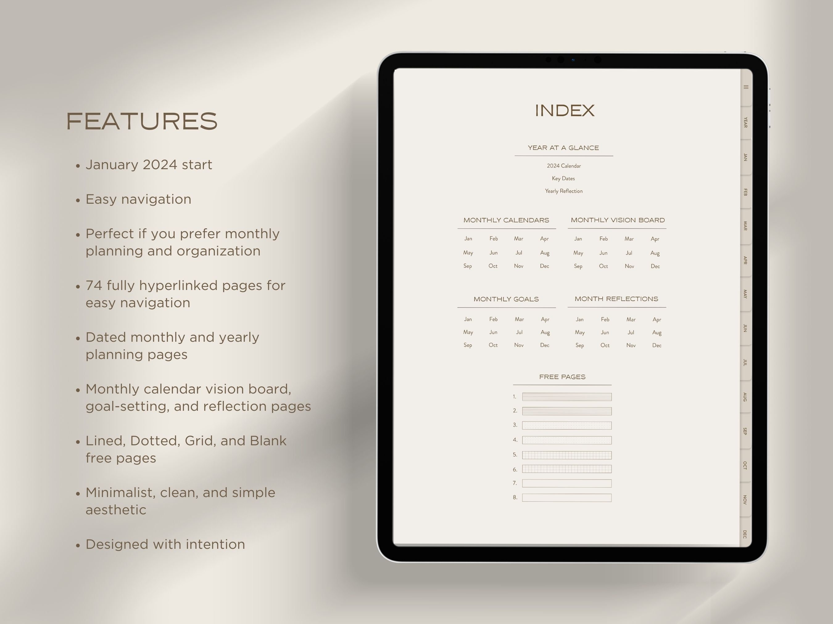 2024 Monthly Digital Planner Dated Monthly Calendar Template for iPad ...