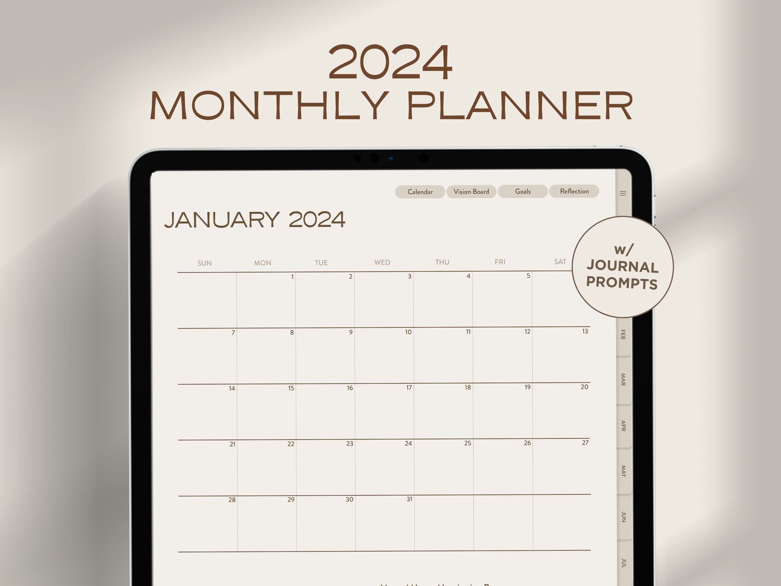 2024 Monthly Digital Planner Dated Monthly Calendar Template for iPad ...