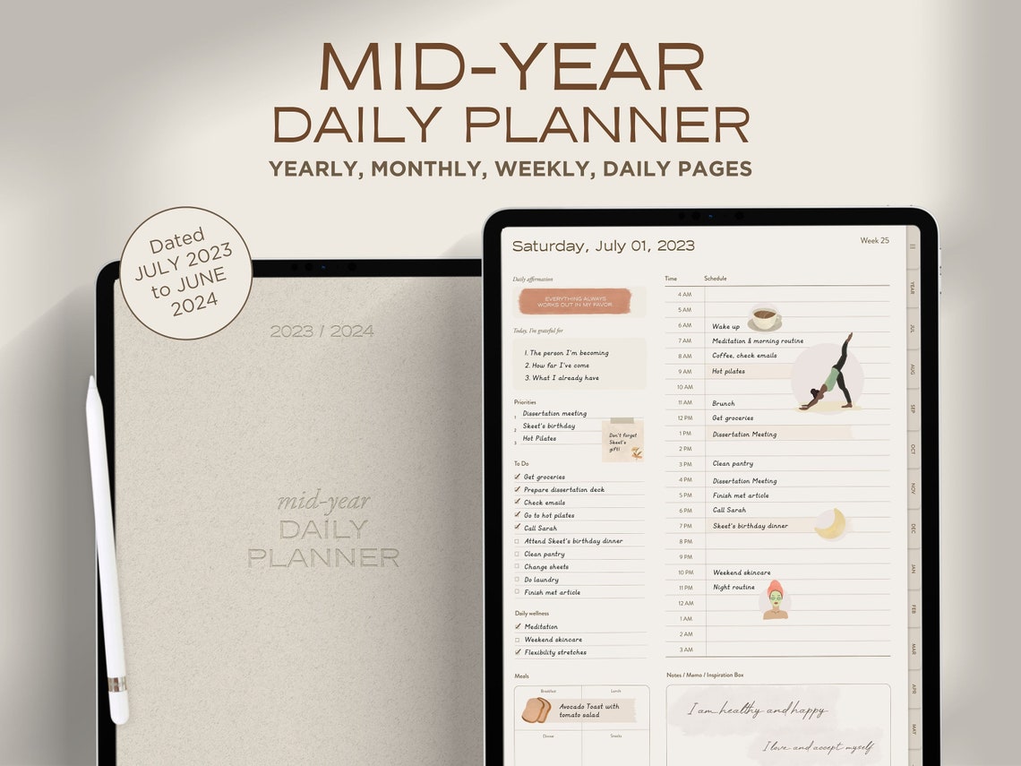 Digital Daily Planner Dated Mid Year Minimalist Digital Journal for ...