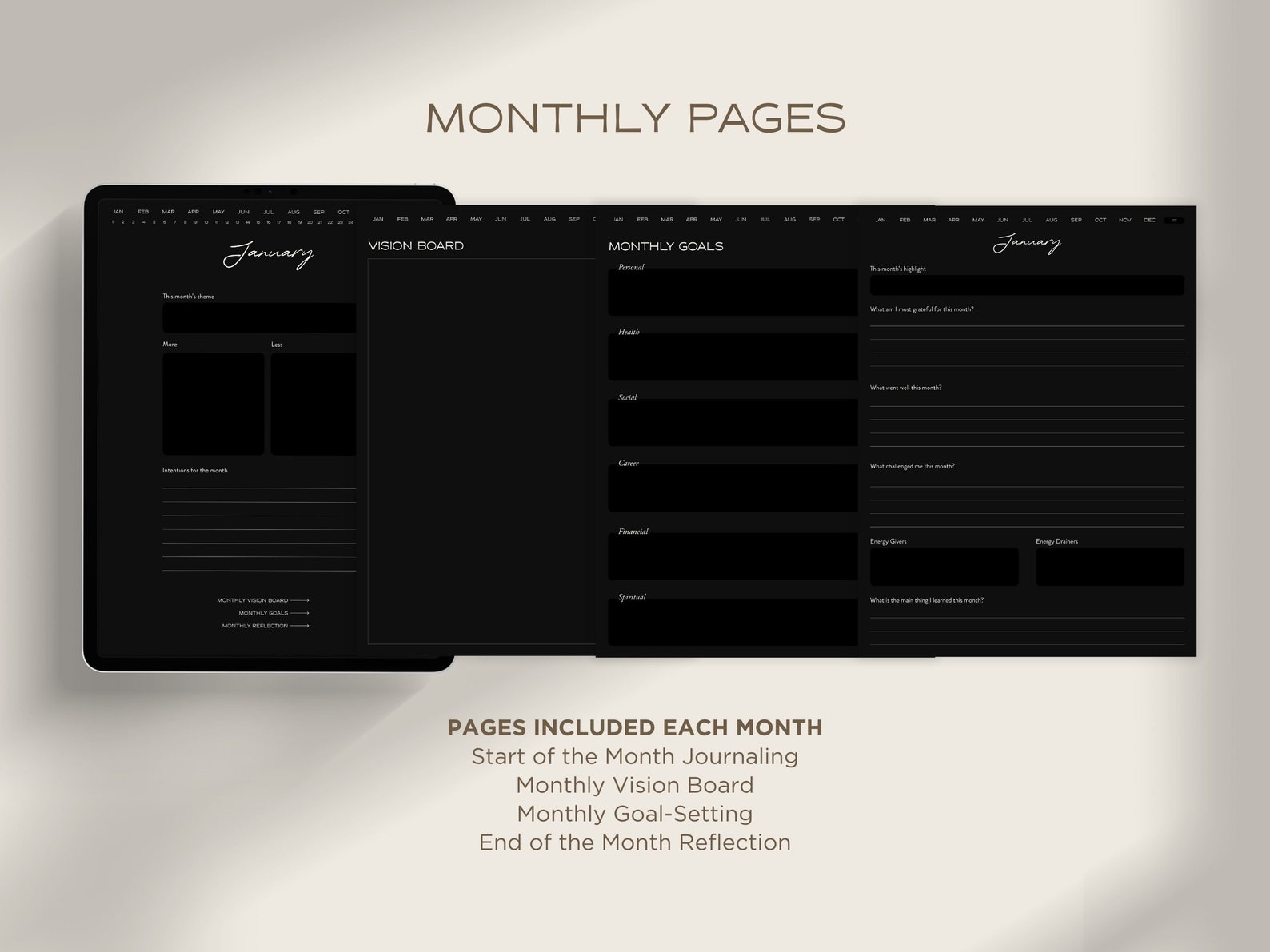 Dark Mode Digital Planner Minimalist Undated Planner for iPad Goodnotes ...