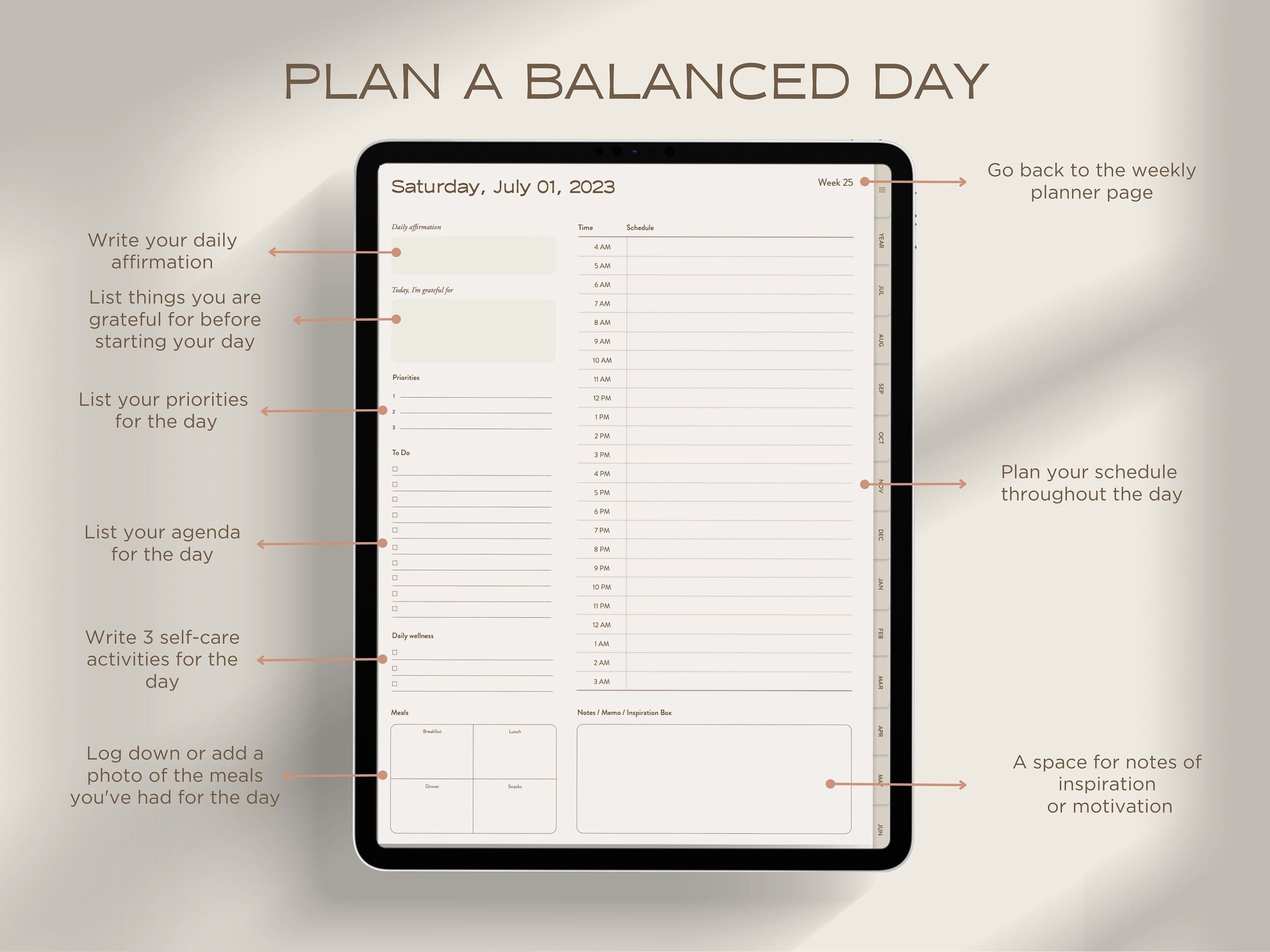 Digital Daily Planner Dated Mid Year Minimalist Digital Journal for ...