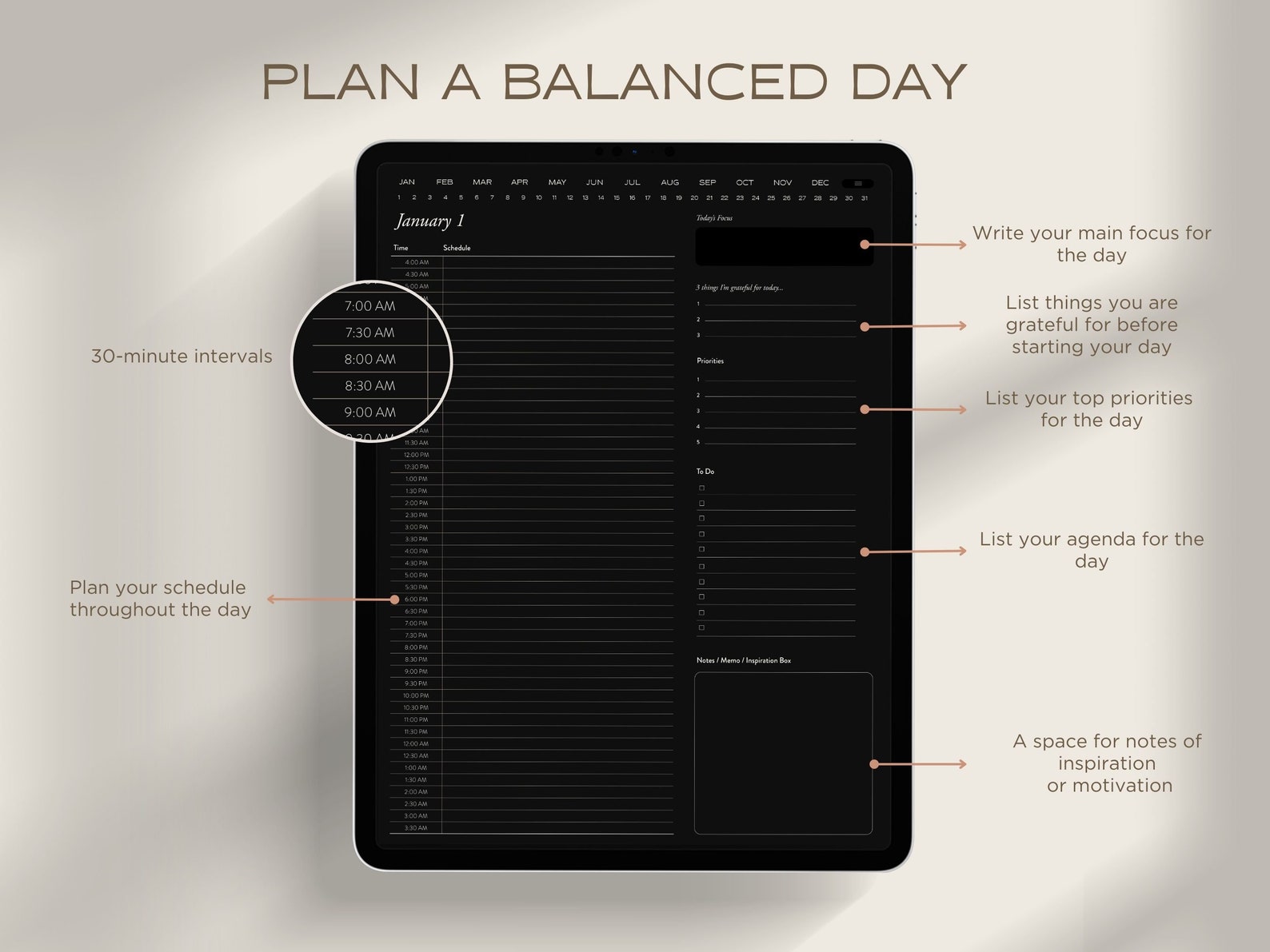 Dark Mode Digital Planner Minimalist Undated Planner for iPad Goodnotes ...