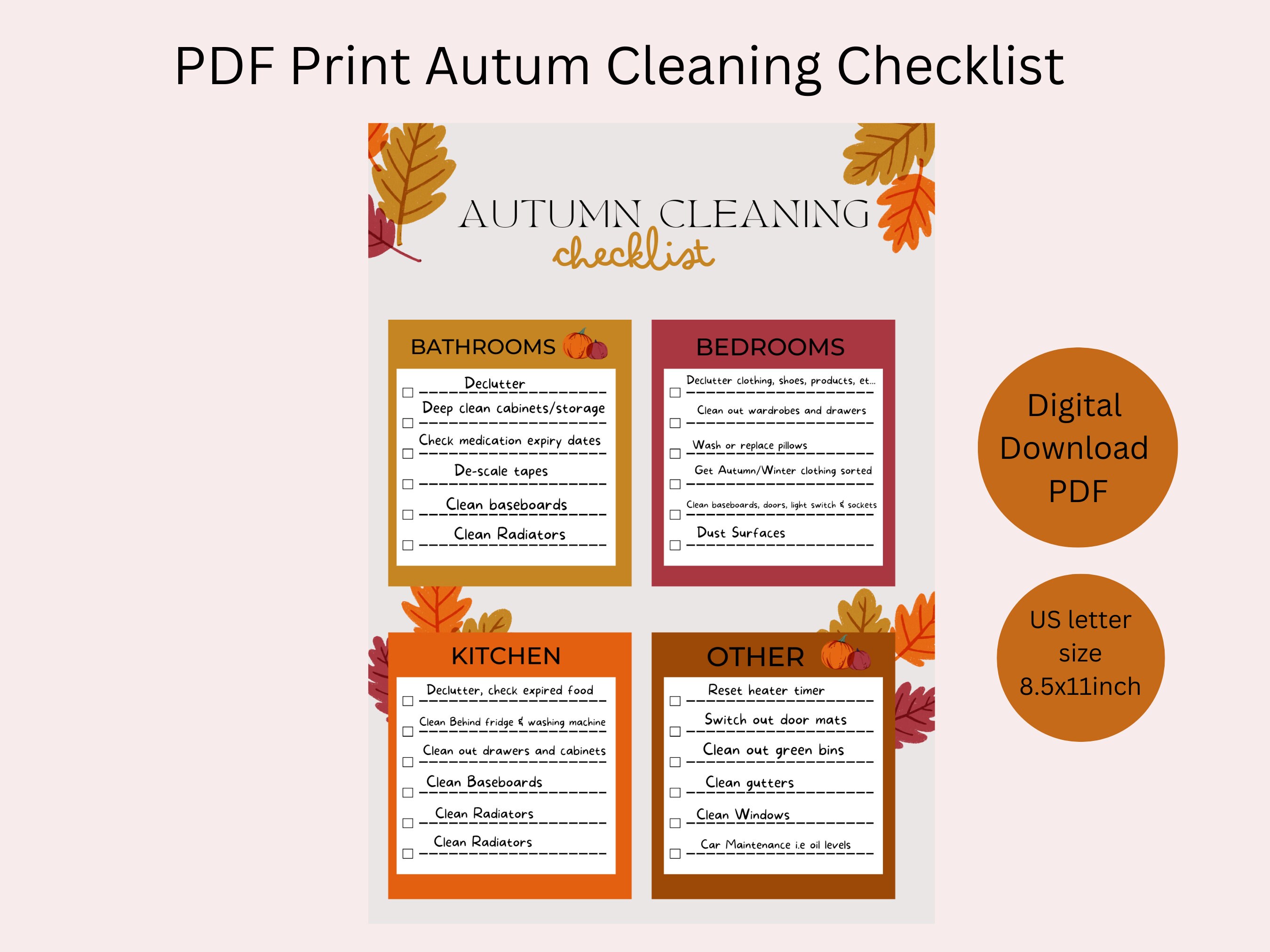 Autumn Cleaning Checklist, Cleaning Checklist, Digital Checklist - Etsy