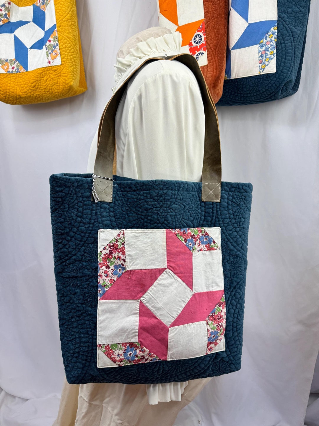 Quilted Tote Bag, Vintage Quilt Block, Tote Bag With Orphan Quilt ...