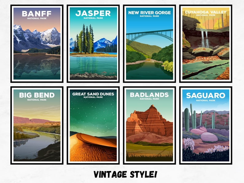 4 Poster Bundle - Vintage Style! 4 National Parks Posters | Hiking Wall ...
