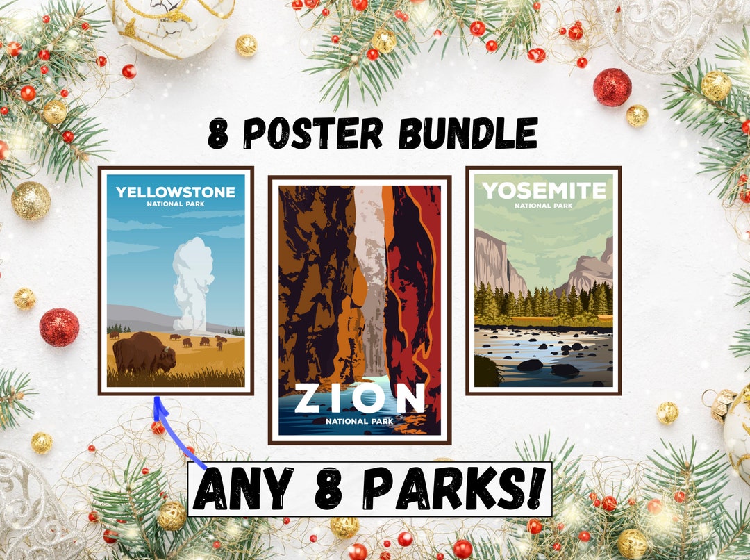 8 Poster Bundle Any 8 National Park Posters, National Park Hiking Gift ...