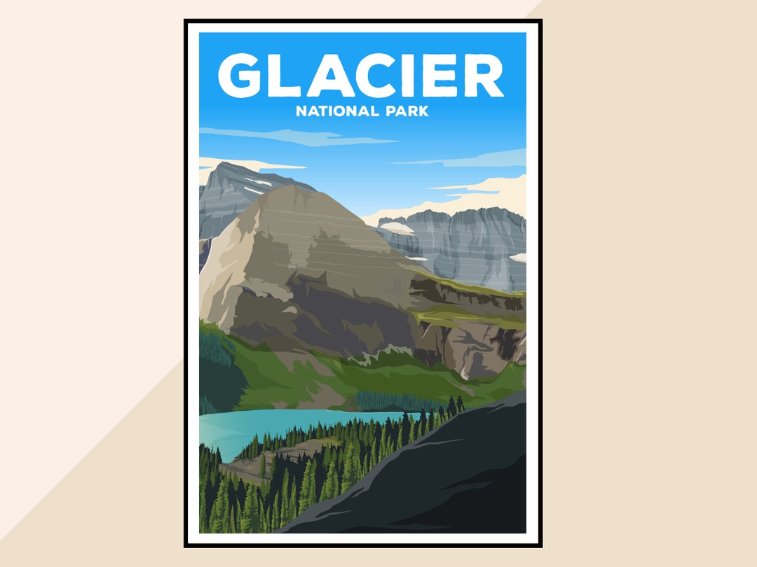 Glacier National Park Poster | Glacier Wall Art Print | Vintage Style ...