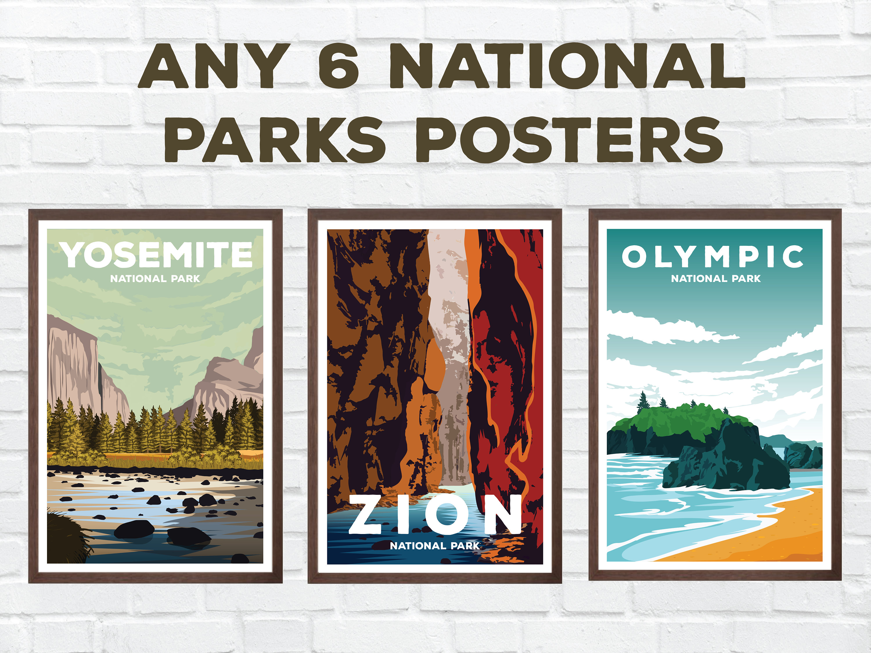 6 Poster Bundle Any 6 National Parks Posters Hiking Wall - Etsy