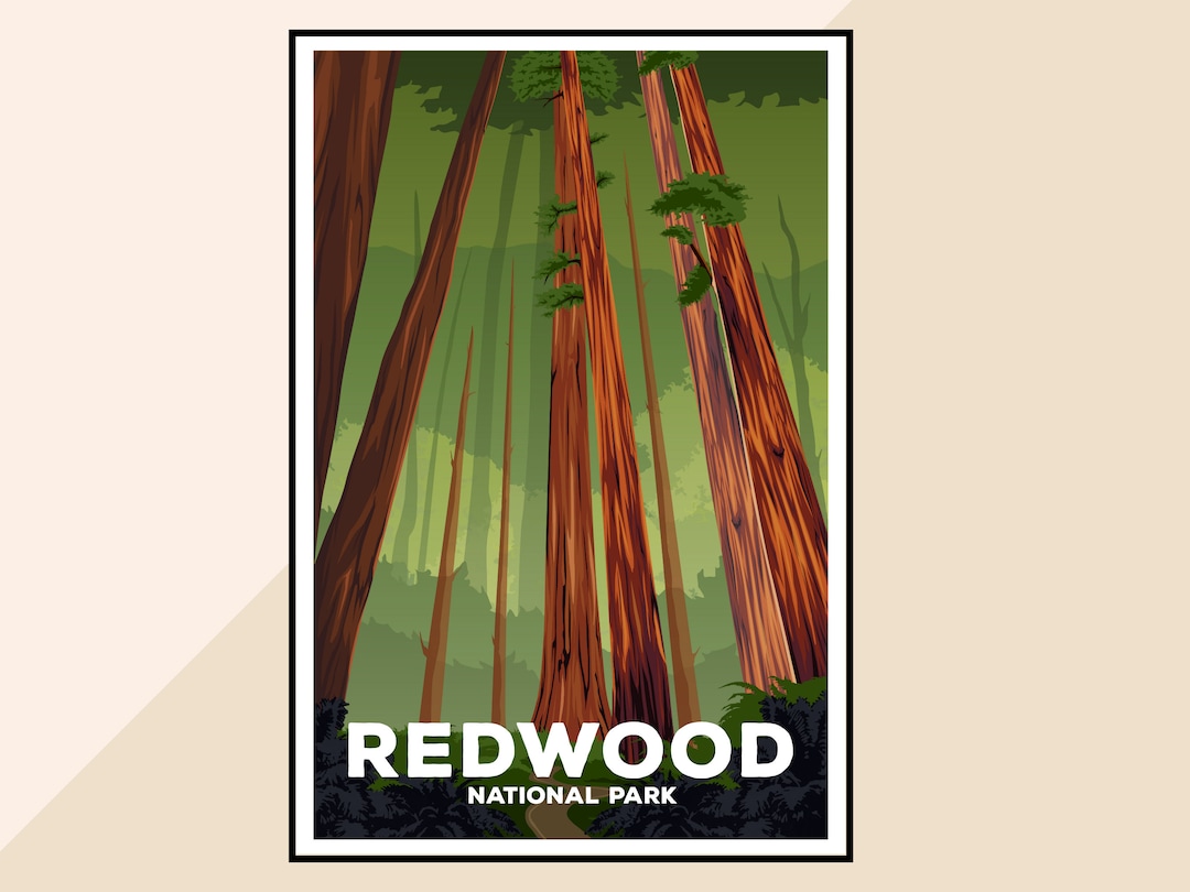 Redwood National Park Poster | Redwood Wall Art Print | Vintage Style ...