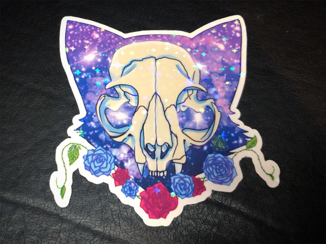 Cute Cat Skull Glitter Sticker by Local Artist - Etsy