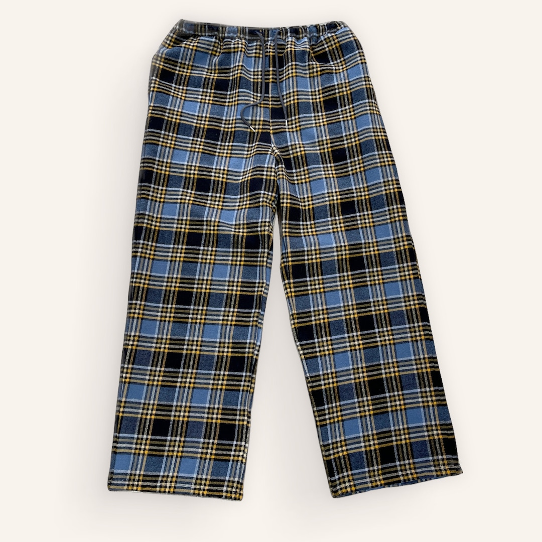 Blue Plaid Organic Flannel Pajama Pants Men Christian Clothing Handmade ...