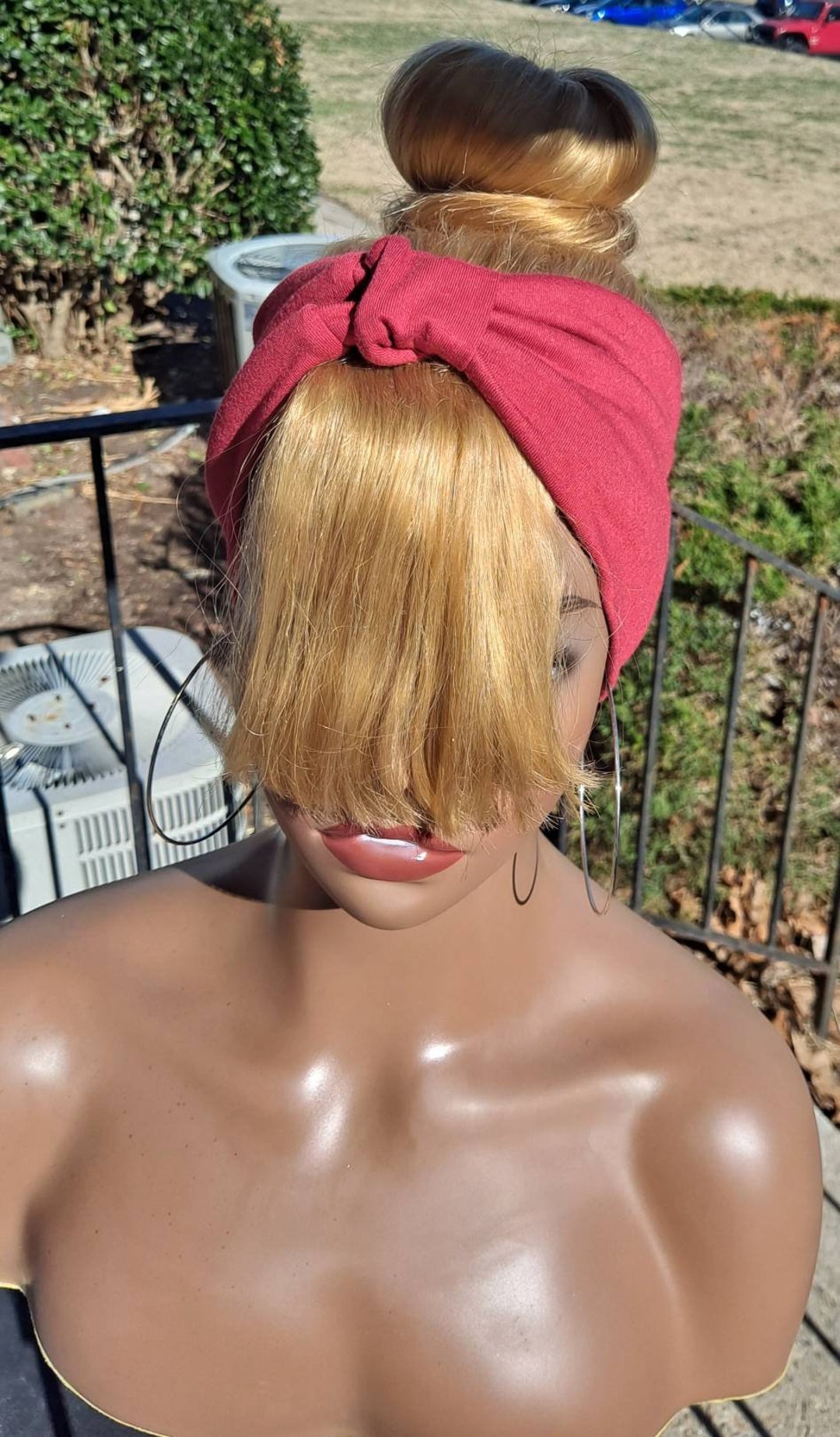 Headband Updo Bun/ponytail Wig With Bangs - Etsy