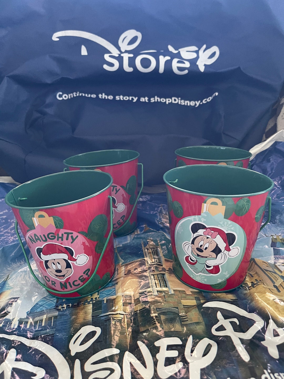 Disney Mickey & Minnie Mouse Holiday Buckets Set of 4, Holiday, Xmas ...