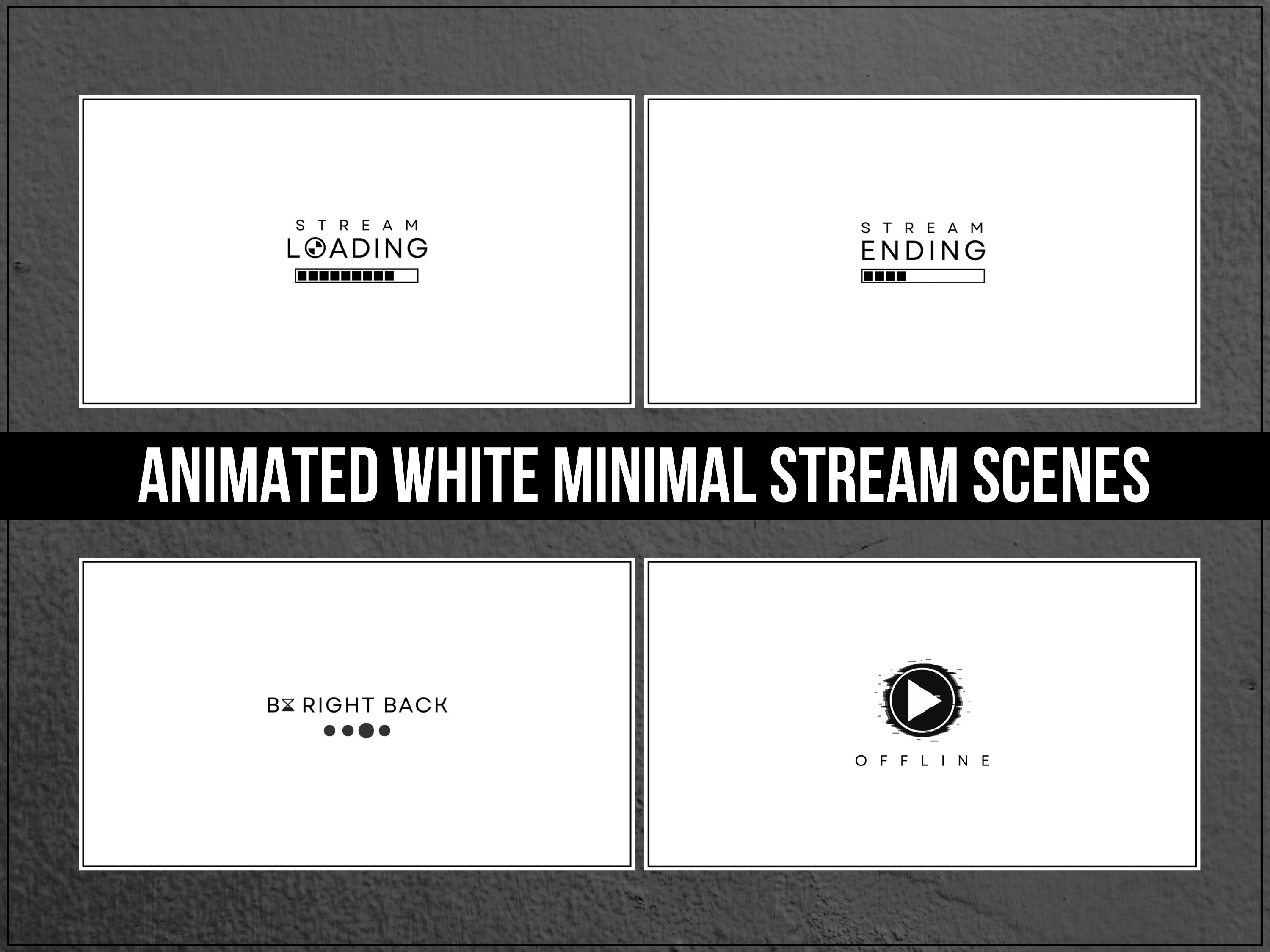 Animated White Minimal Stream Scenes - Basic White Twitch Overlay ...