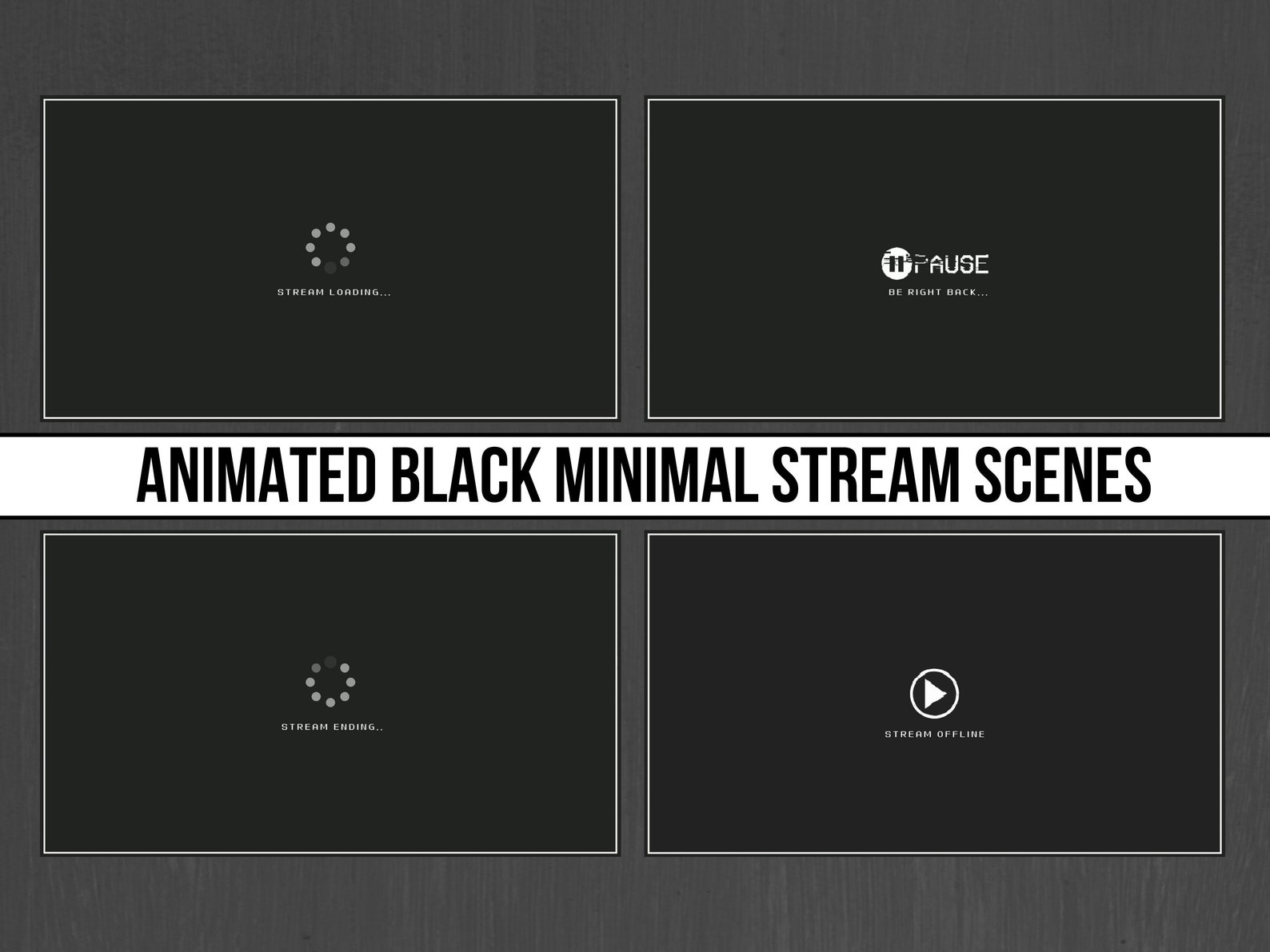 Animated Black Minimal Stream Scenes - Basic Black Twitch Overlay ...