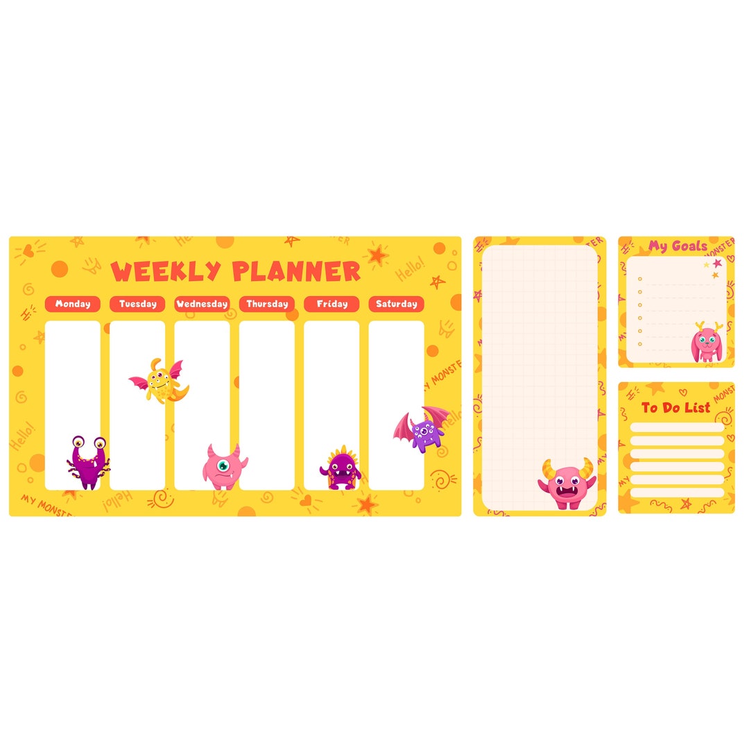 Kids Monster Planner Set Yellow - DIY Print - Etsy