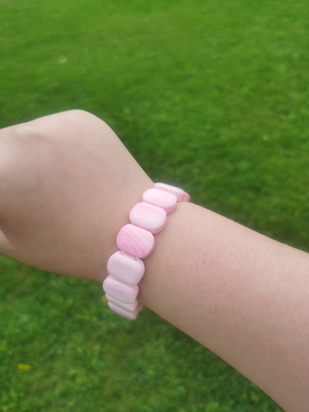 Pink Queen Conch Shell Bracelet - 12mm X 17mm Flat Beads Natural Stone ...