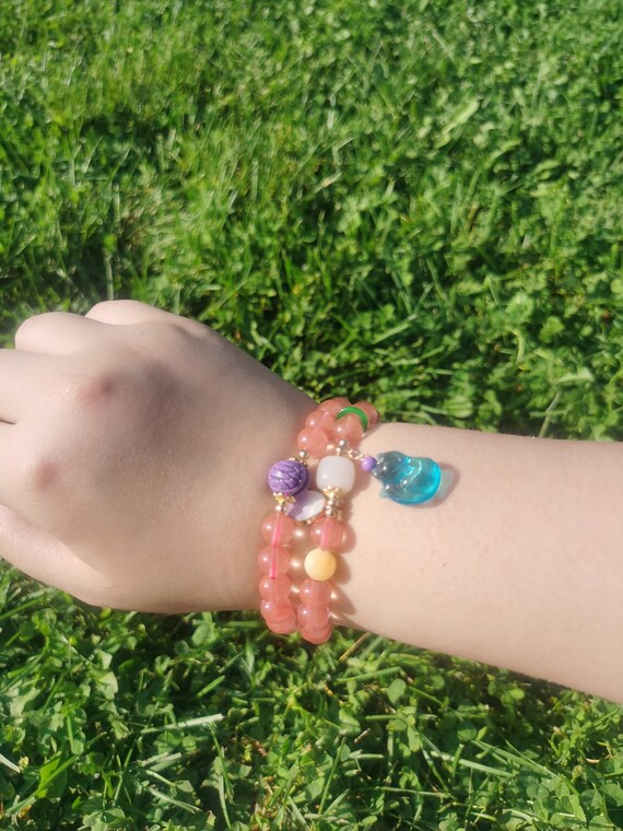 Pink Rutilated Quartz Bracelet 8mm Natural Stone Bracelet - Etsy