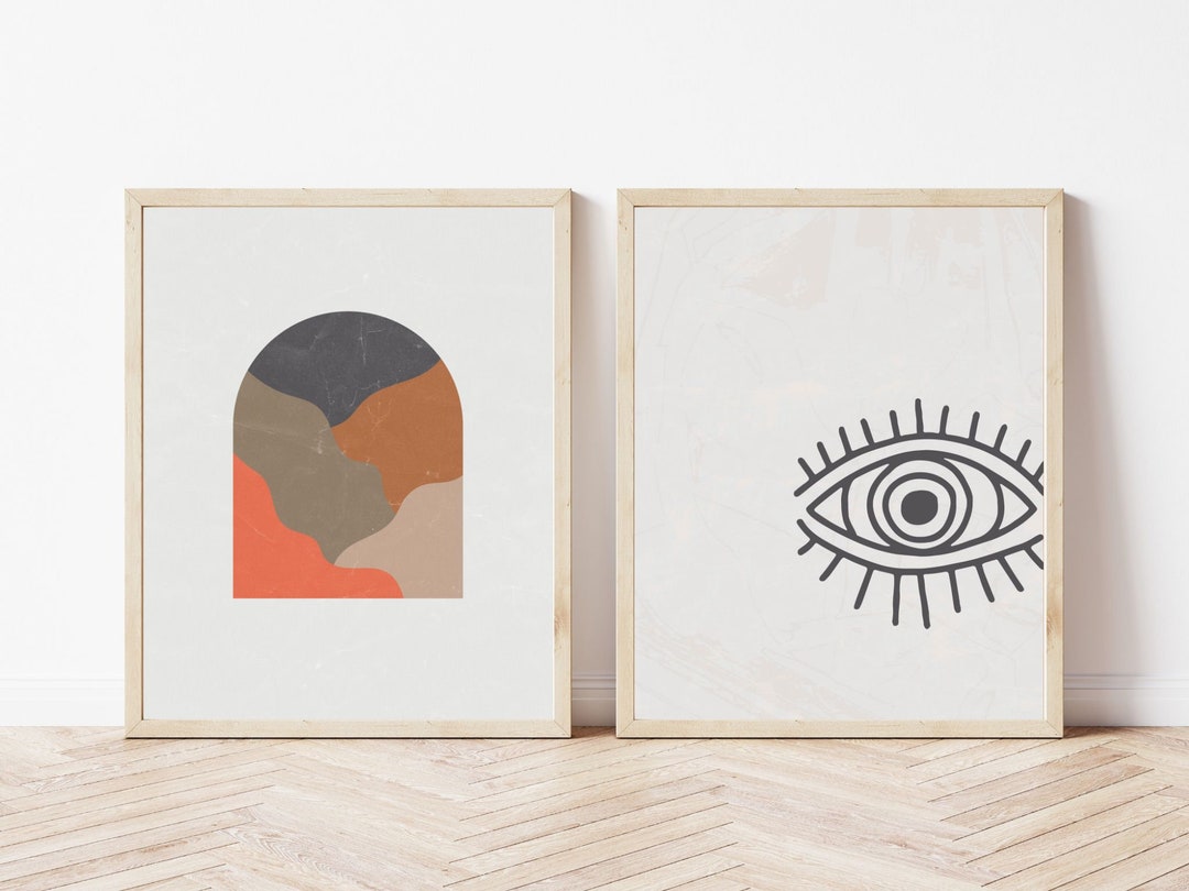 Boho Mountain Watercolor Art Print Set, Set of 2 Eclectic Watercolor ...