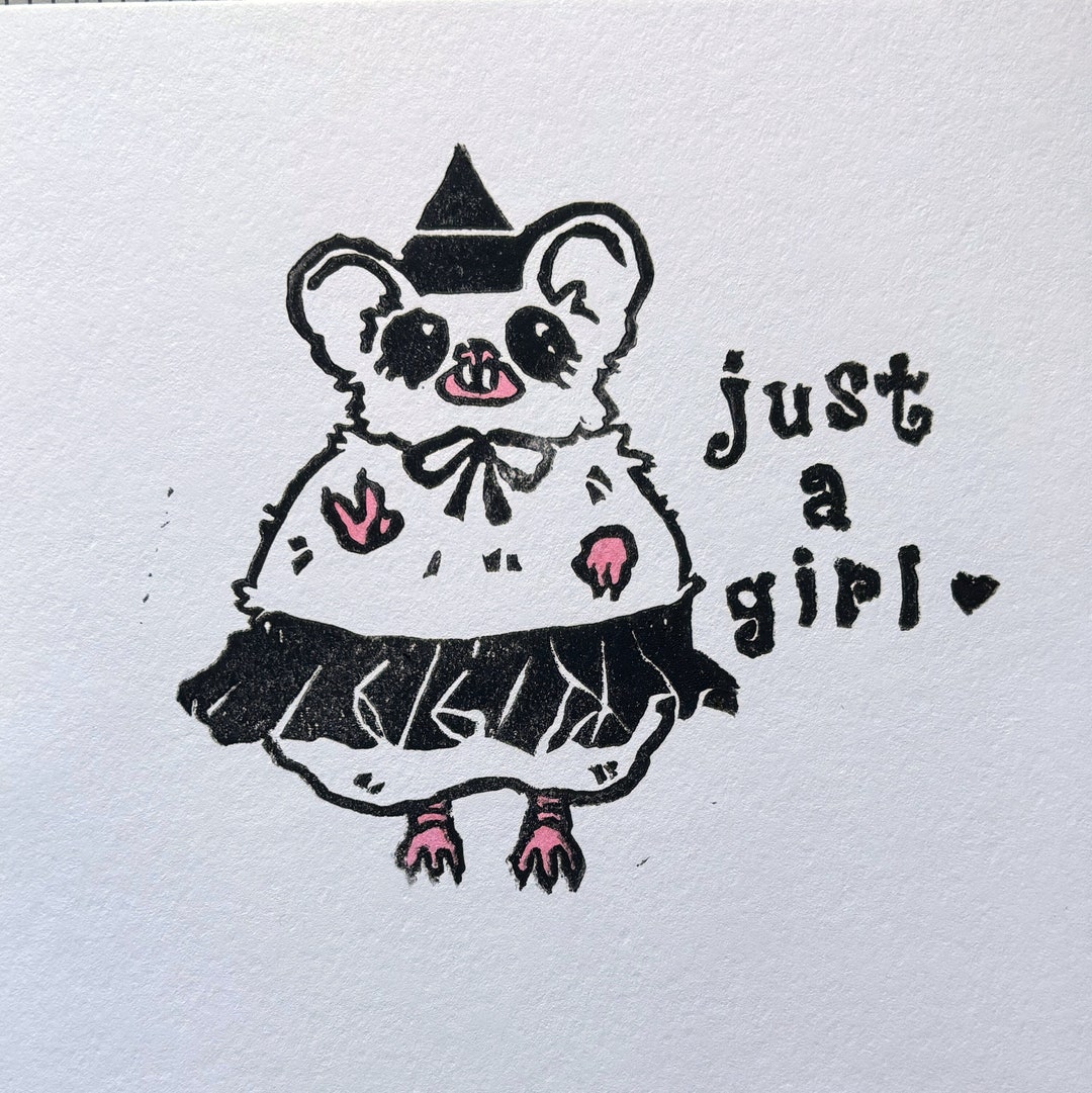 Just a Girl Hamster Block Print | Handmade | Linocut - Etsy