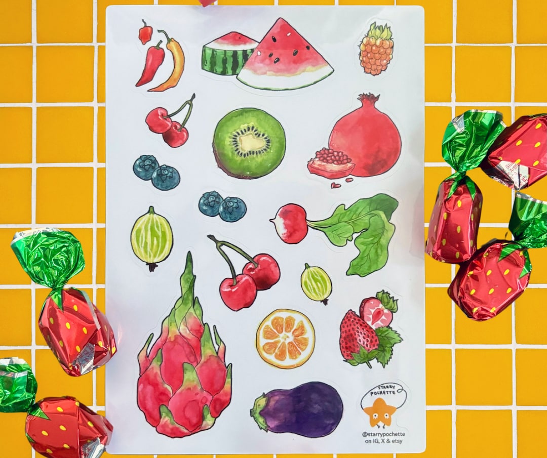 Fruits and Veggies Sticker Sheet - Watercolor Style - Etsy