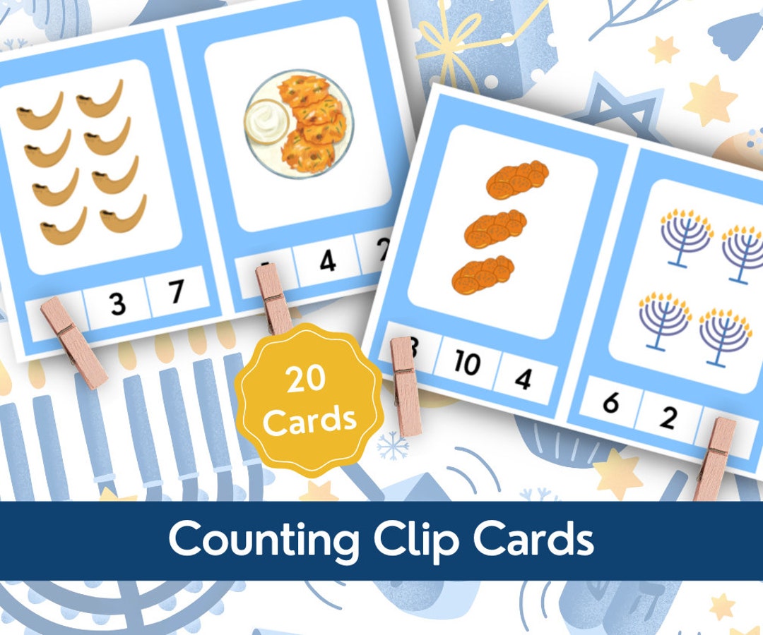 HANUKKAH Montessori Counting Cards Clip Cards Flash - Etsy