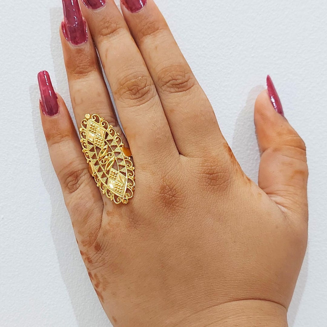 22K Gold Plated Statement Ring, Indian Bold Ring, Large Gold Rings, Big ...