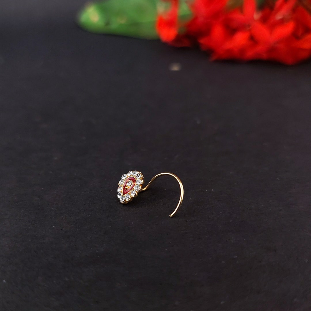 Dainty Big Nose Stud piercing Required, Nose Jewelry, Gold CZ Dangle ...