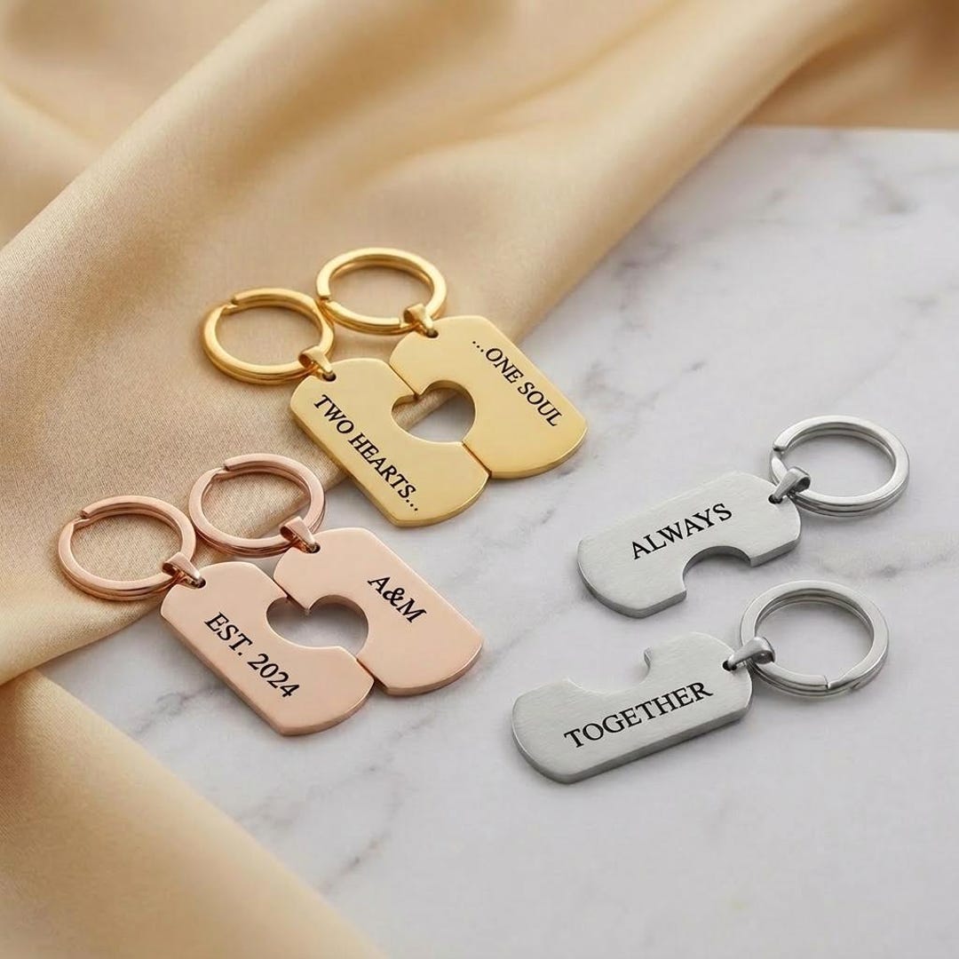 Personalized Split Heart Couple Keychain, Stainless Steel Matching ...