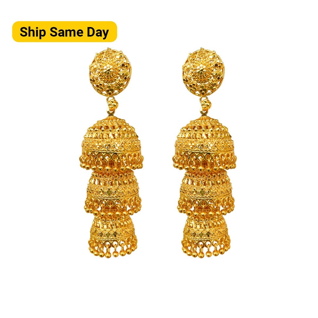 Luxury Gold Jhumka Earrings Handcrafted Earrings - Etsy