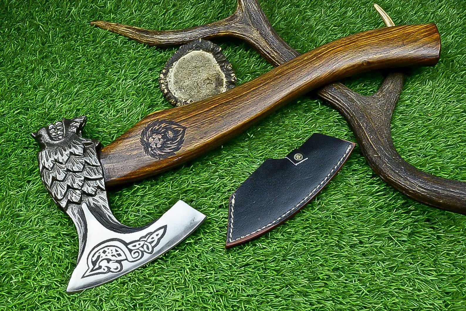 Hand Forged Viking Axe With Wolf Head, Handcrafted Decorative Axe ...