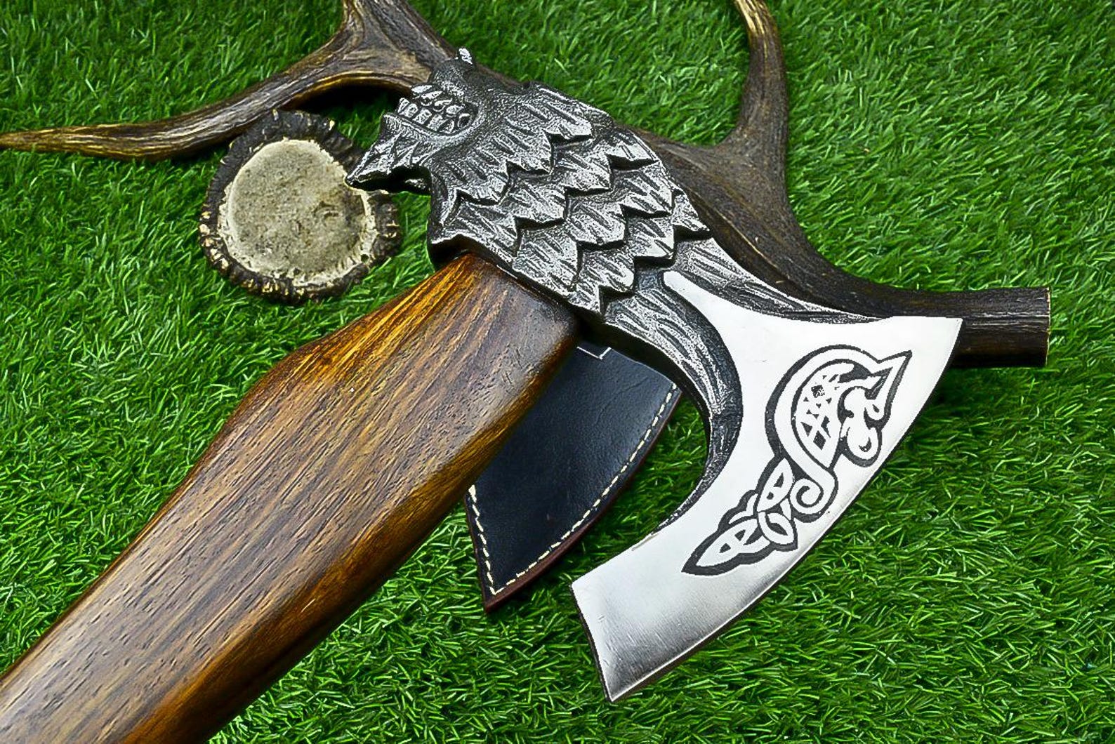 Hand Forged Viking Axe With Wolf Head, Handcrafted Decorative Axe ...