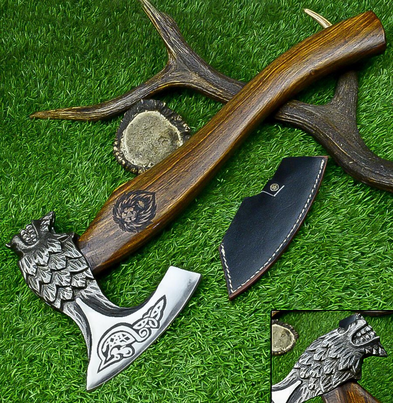 Hand Forged Viking Axe With Wolf Head, Handcrafted Decorative Axe ...