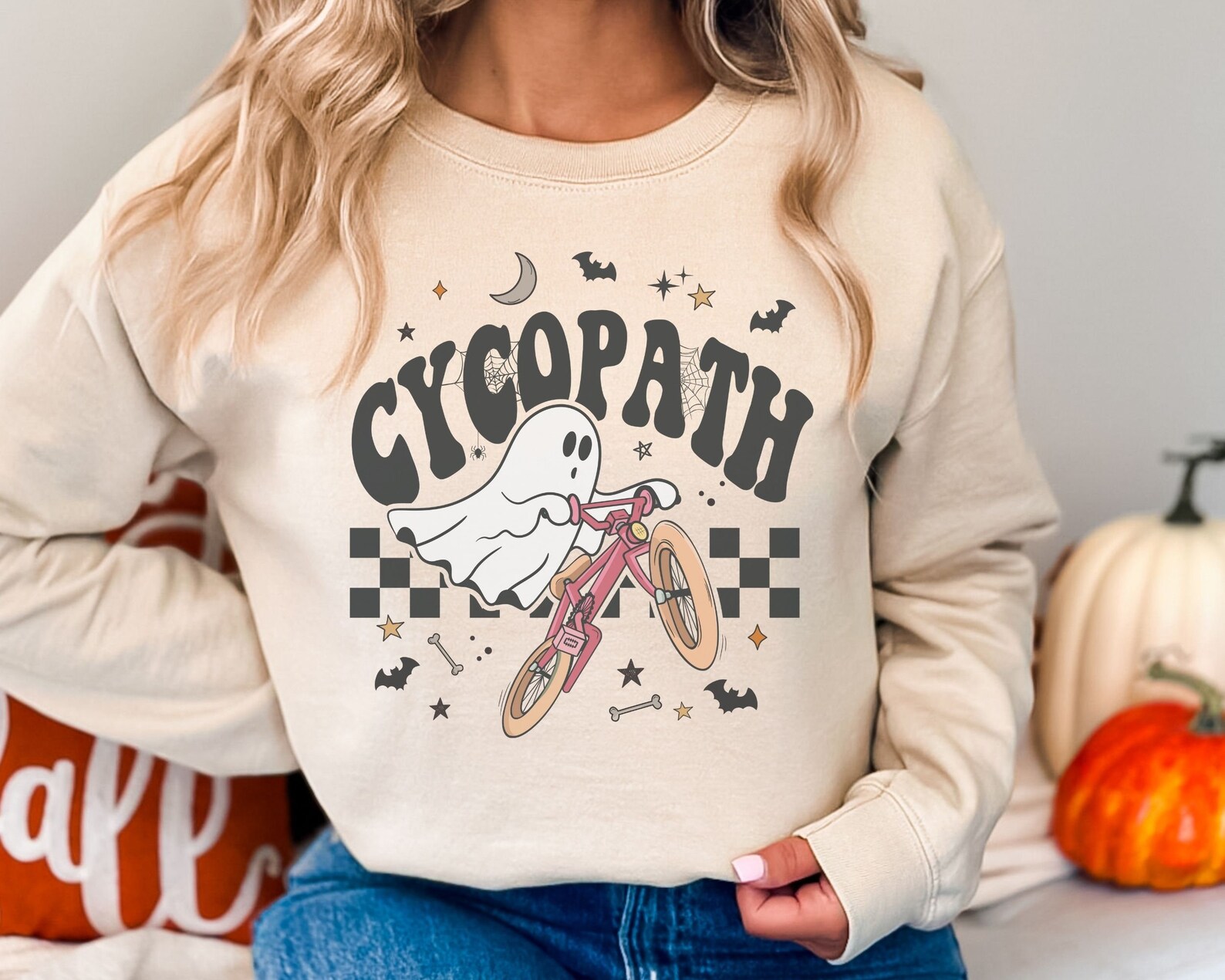 Cycopath Ghost Crewneck - Spooky Halloween Bike Sweatshirt - Etsy