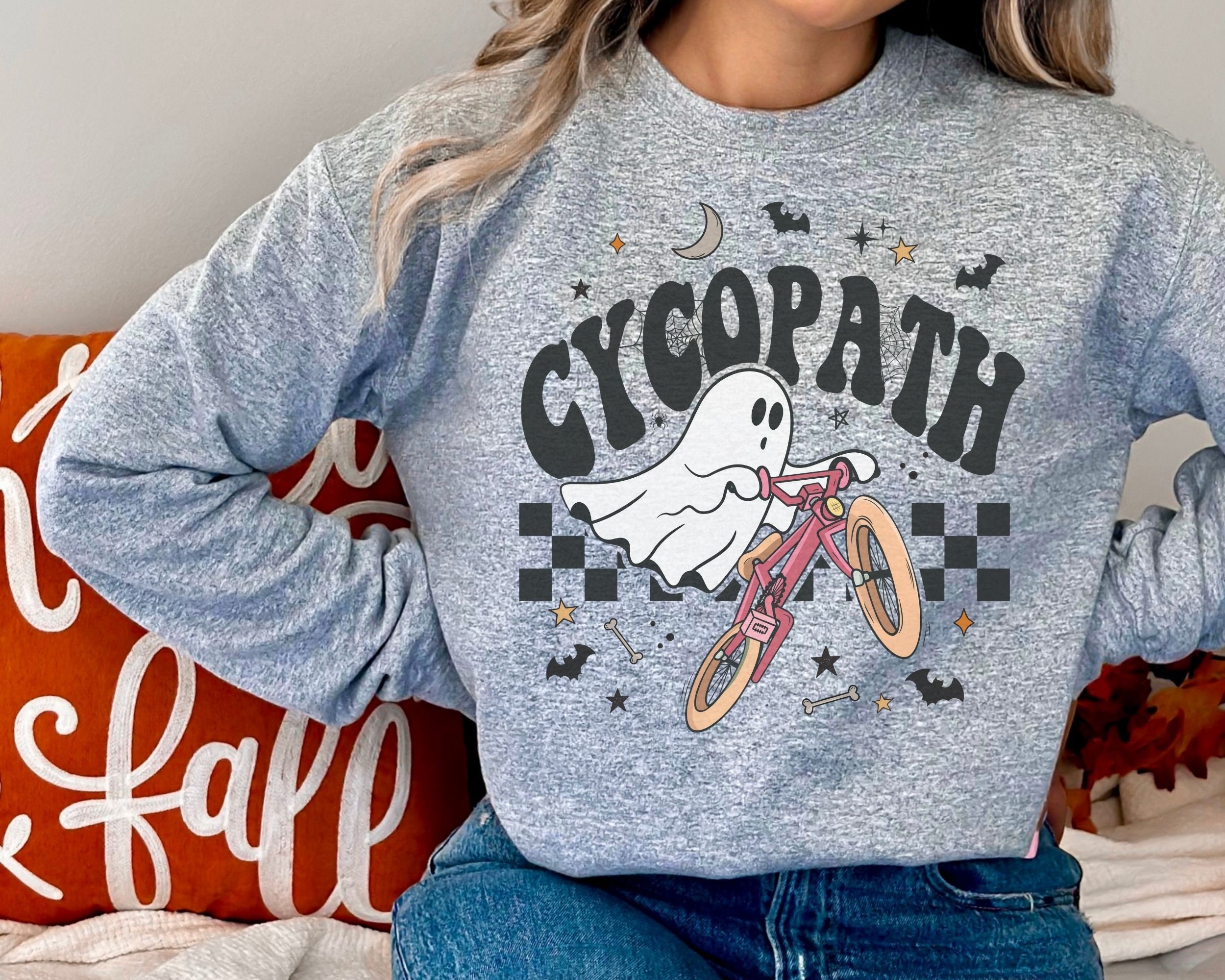 Cycopath Ghost Crewneck - Spooky Halloween Bike Sweatshirt - Etsy