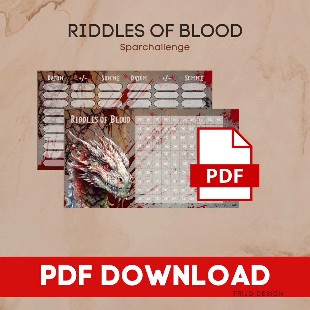 Riddles of Blood Digital Sparchallenge A6 PDF Download - Etsy