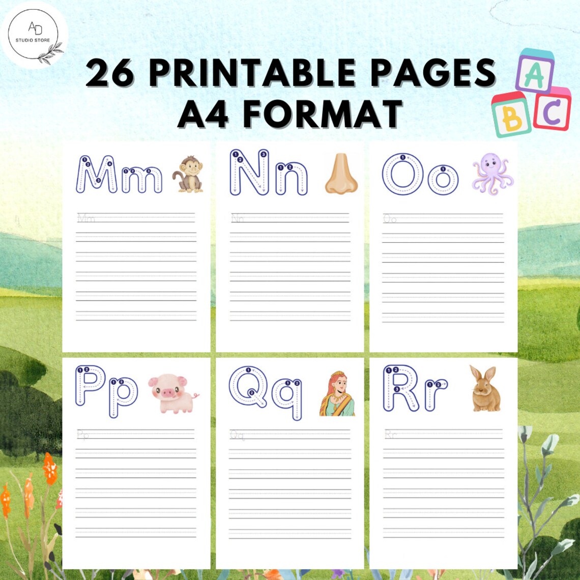 26 Printable Letter Tracing and Alphabet Learning Worksheets - Etsy