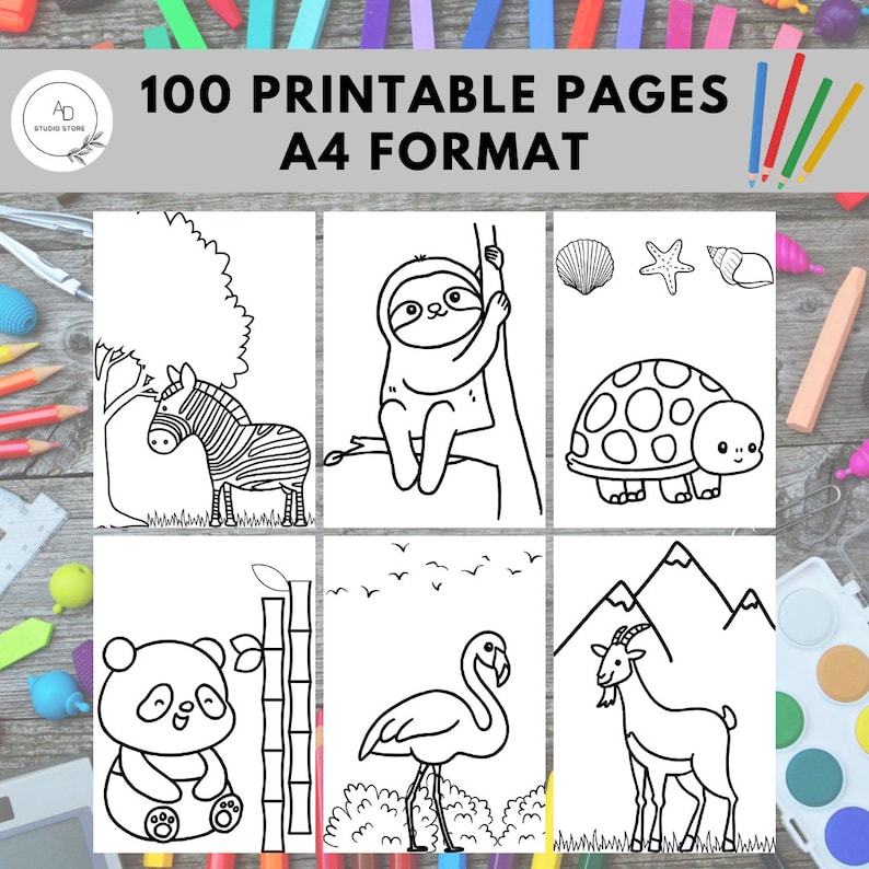 100 Animals Coloring Pages for Kids Printable Sheets | Instant Digital ...
