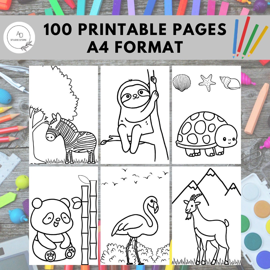 100 Animals Coloring Pages for Kids Printable Sheets | Instant Digital ...