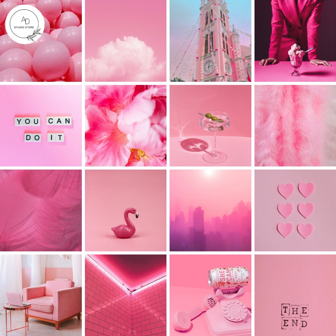 50 Pink Photo Wall Collage Kit, Hot Pink Aesthetic Picture Wall Collage ...