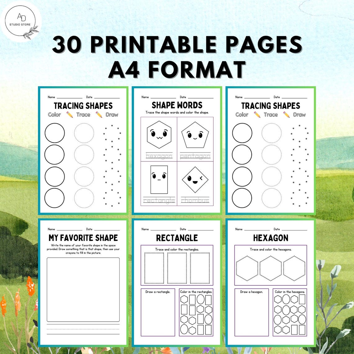 30 Printable Pages • SHAPES • Learning Worksheets for Preschool ...