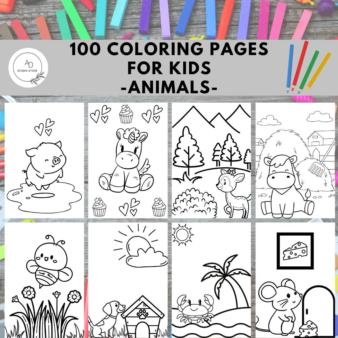 100 Animals Coloring Pages for Kids Printable Sheets | Instant Digital ...