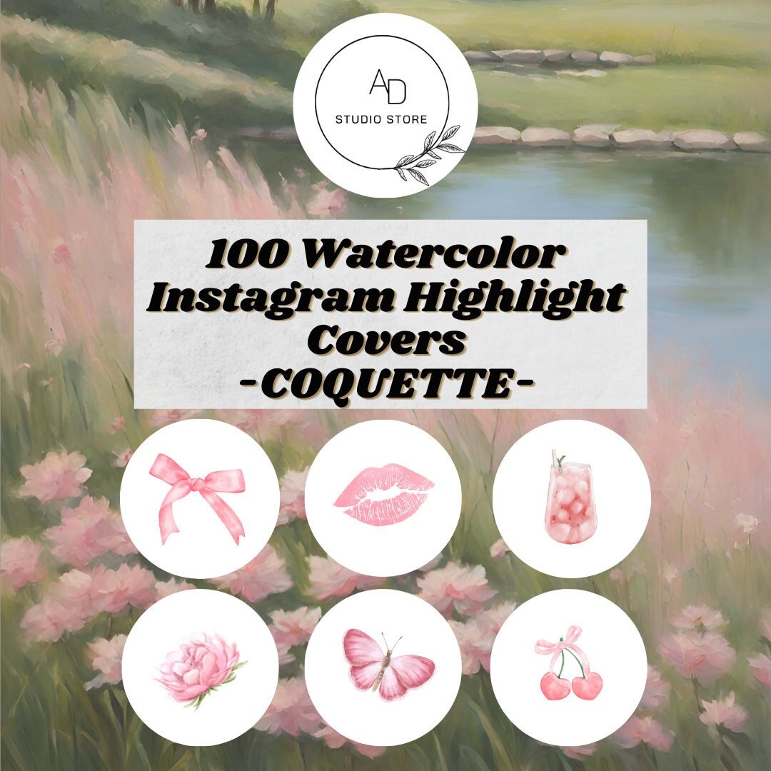 100 Watercolor Instagram Highlight Covers | Coquette Pink Girly ...