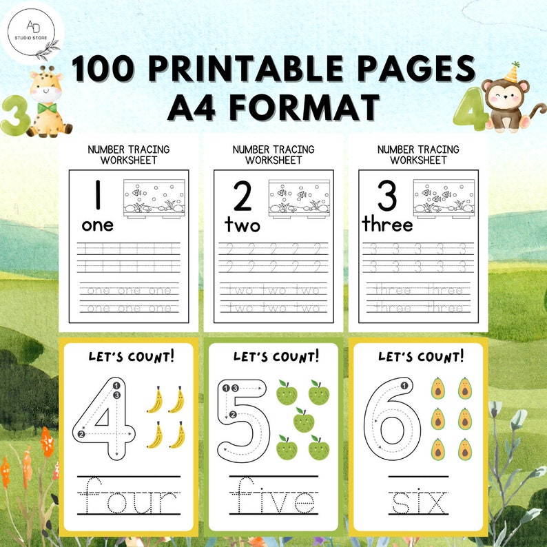 100 Printable Number Tracing and Counting Worksheets for Preschool ...