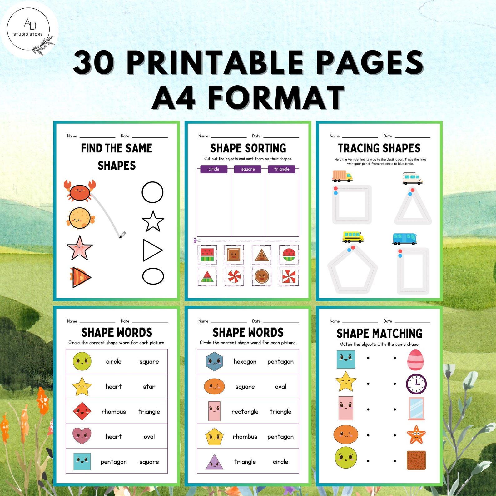 30 Printable Pages • SHAPES • Learning Worksheets for Preschool ...